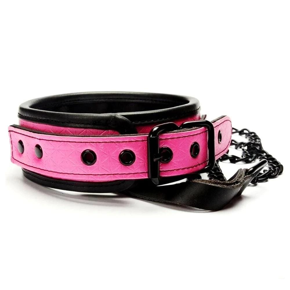 Good Girl Pink Leather Collar With Leash – Lock The Cock